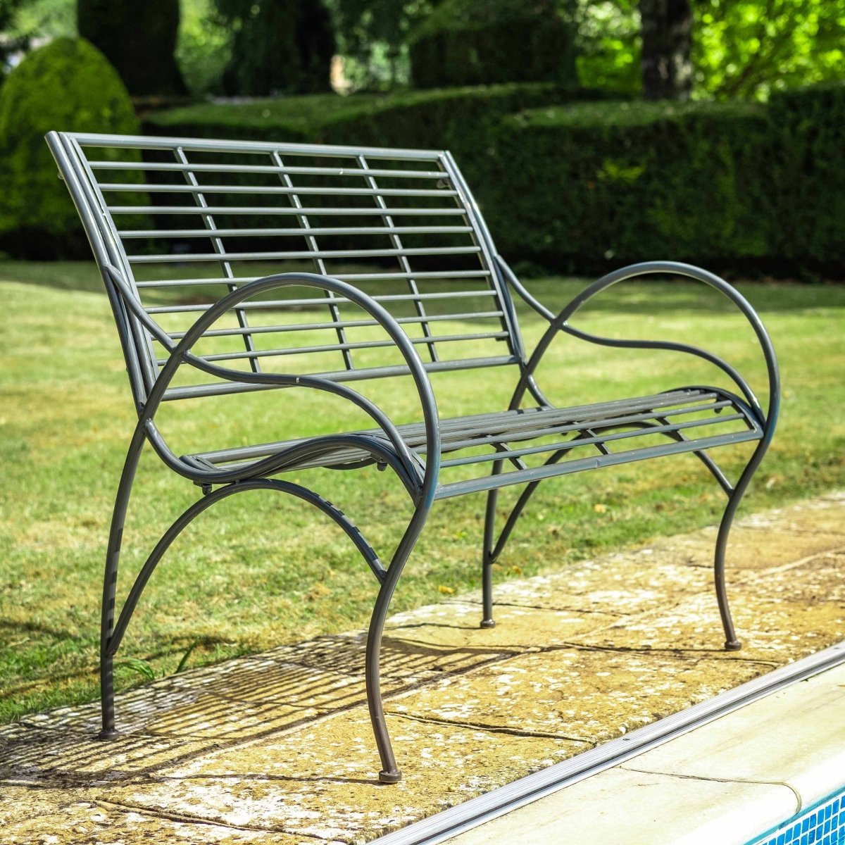 Amalfi Iron Bench | Iron Garden Bench | Umbra Grey | OPULENT Co.